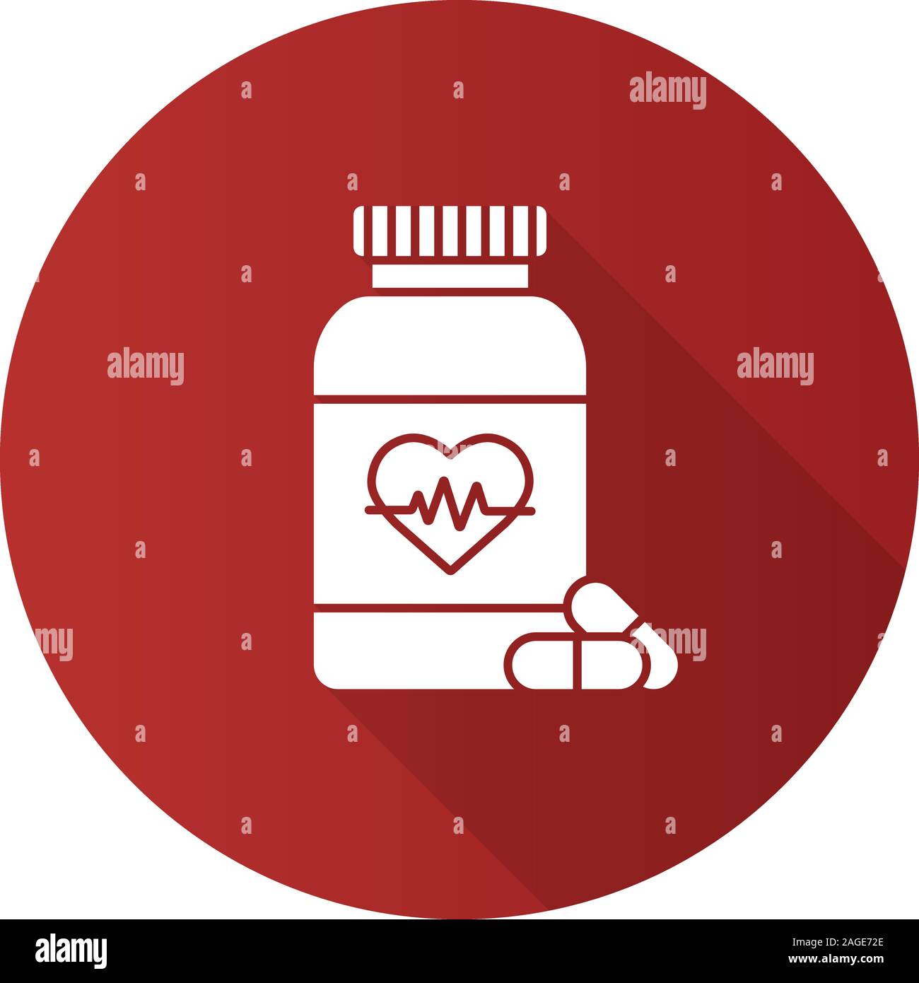 Pills Bottle With Heart Flat Design Long Shadow Glyph Icon Medications