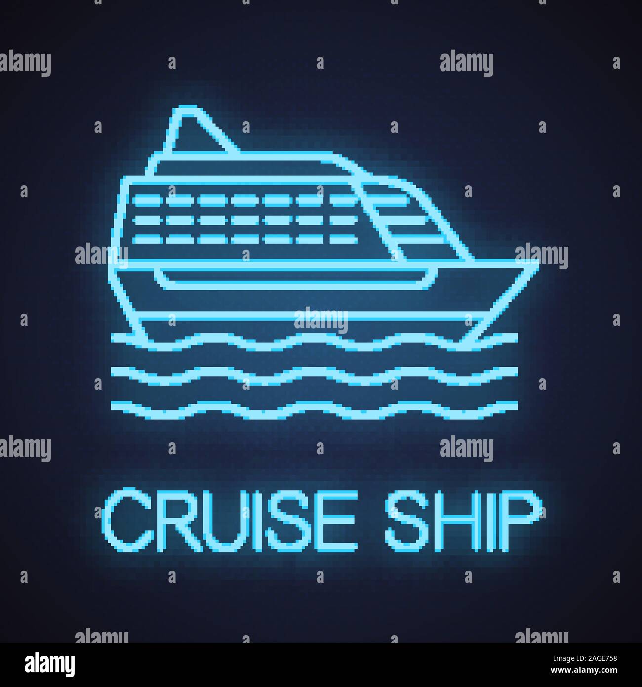 Cruise ship neon light icon. Ocean liner. Glowing sign. Vector isolated ...