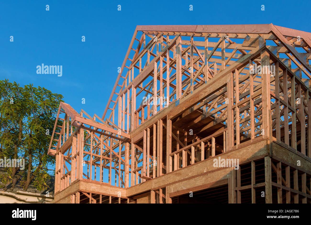 Wooden beam house roof residential construction home framing Stock ...