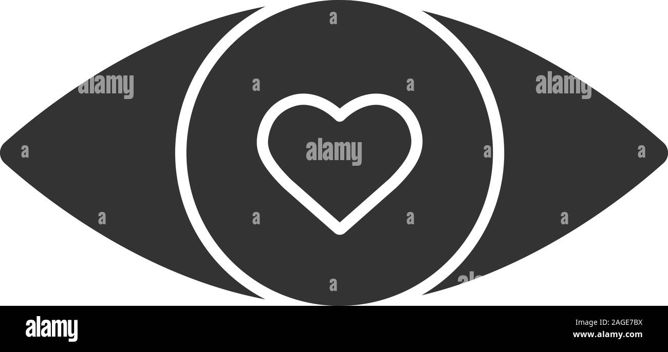 Human eye with heart inside glyph icon. Silhouette symbol. Fallen in ...