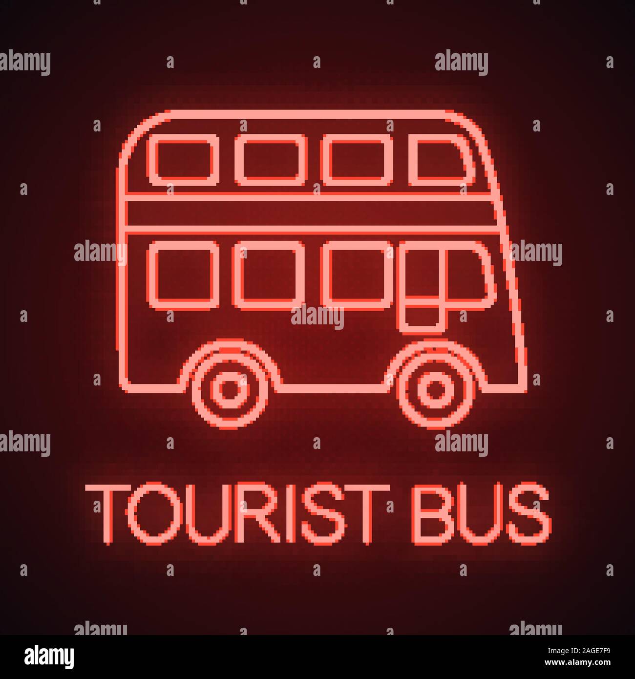 Double decker bus neon light icon. Glowing sign. Bus with two storeys ... Double decker bus neon light icon. Glowing sign. Bus with two storeys ...