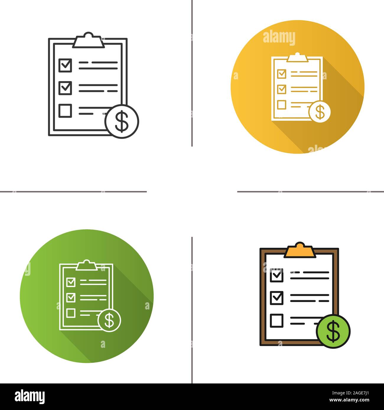 Service list with dollar sign icon. Flat design, linear and color ...