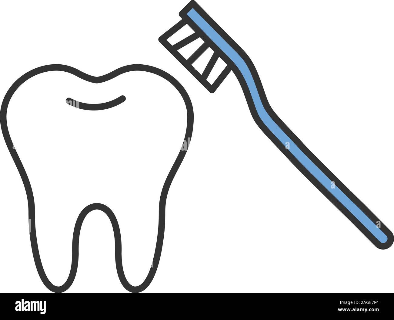 Correct teeth brushing color icon. Tooth with toothbrush. Isolated ...