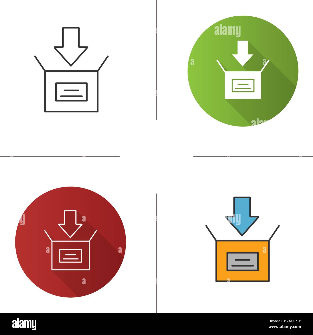 Parcel packing icon. Flat design, linear and color styles. Open box ...
