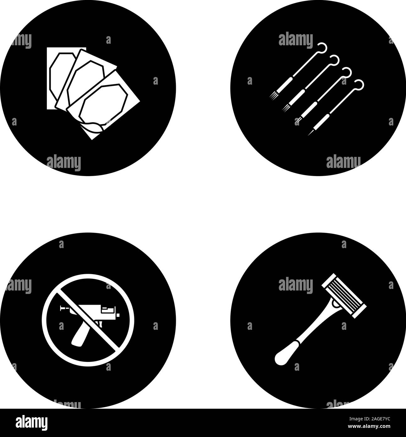 Tattoo studio glyph icons set. Piercing service. Medical plaster ...