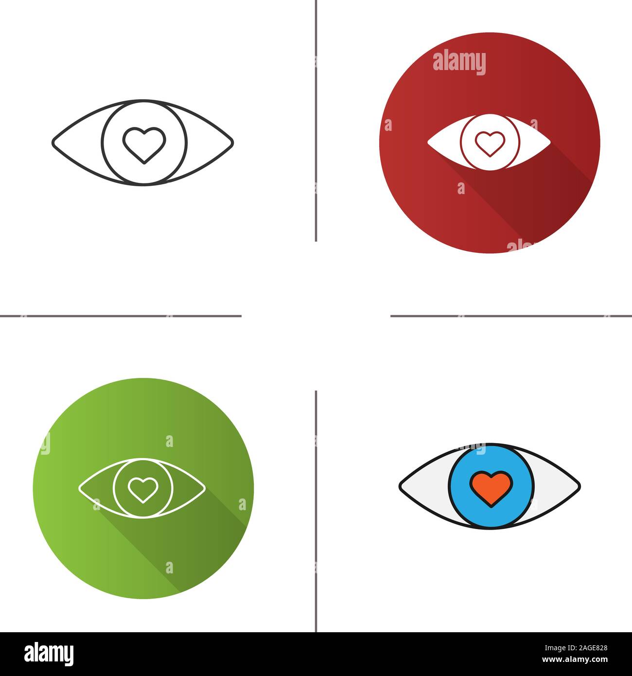 Human eye with heart inside icon. Flat design, linear and color styles ...
