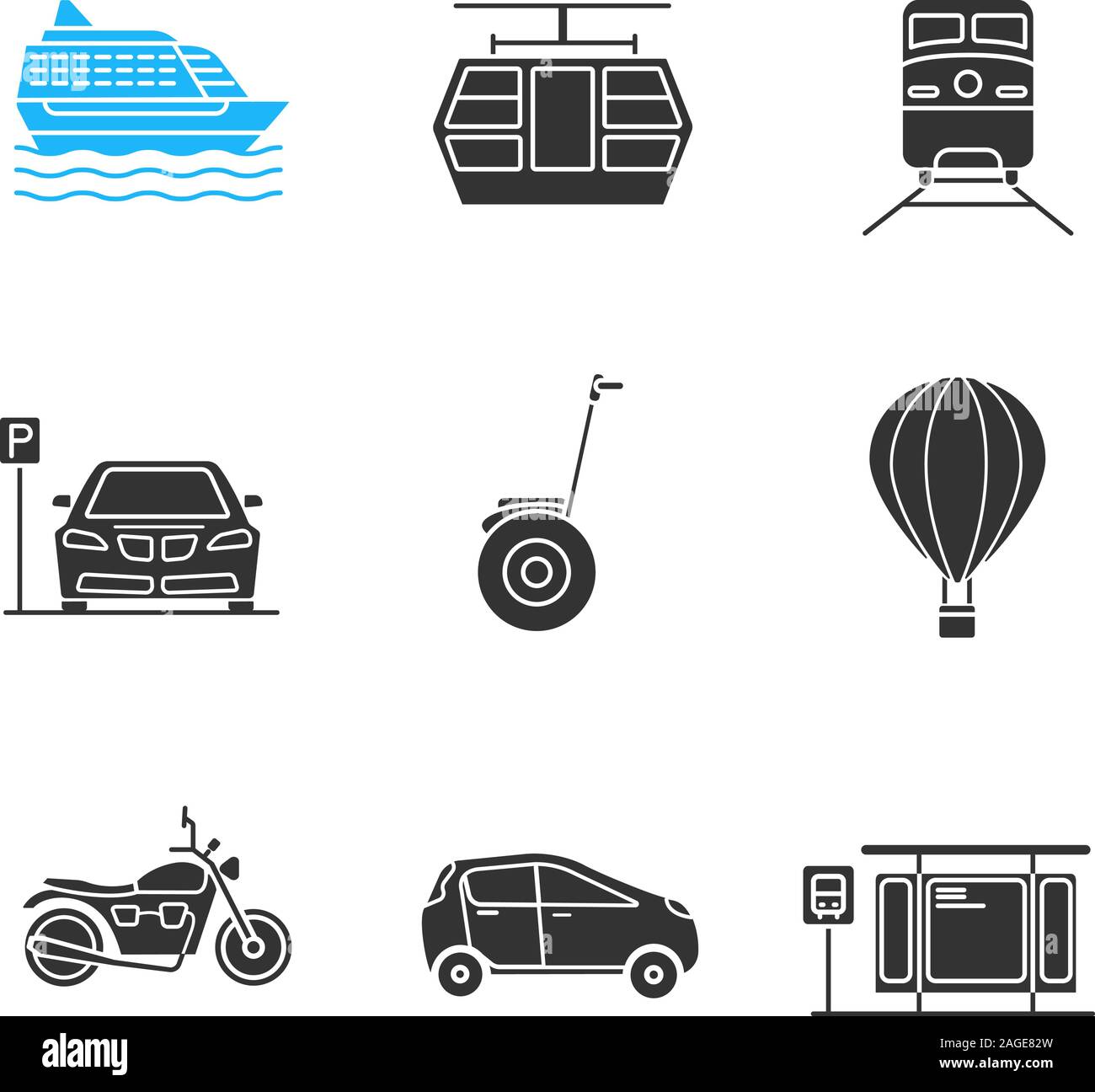 Public transport glyph icons set. Silhouette symbol. Modes of transport ... Public transport glyph icons set. Silhouette symbol. Modes of transport ...