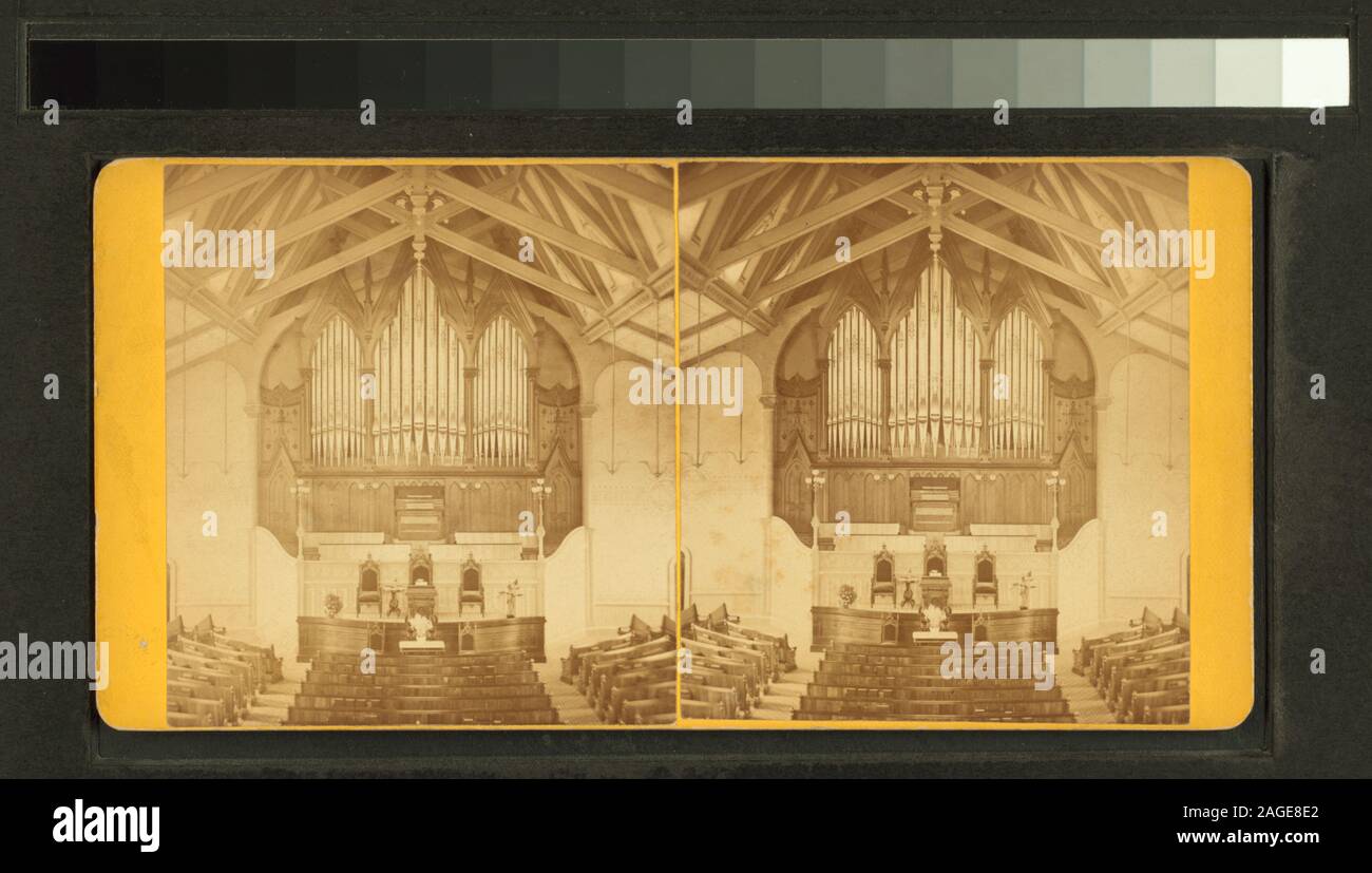 Interior view of altar, choir loft and organ at unidentified church ...