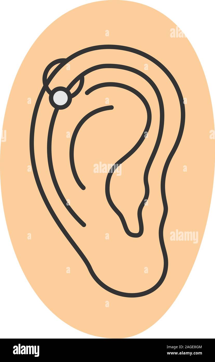 Helix piercing hoop color icon. Pierced ear cartilage. Isolated vector ...