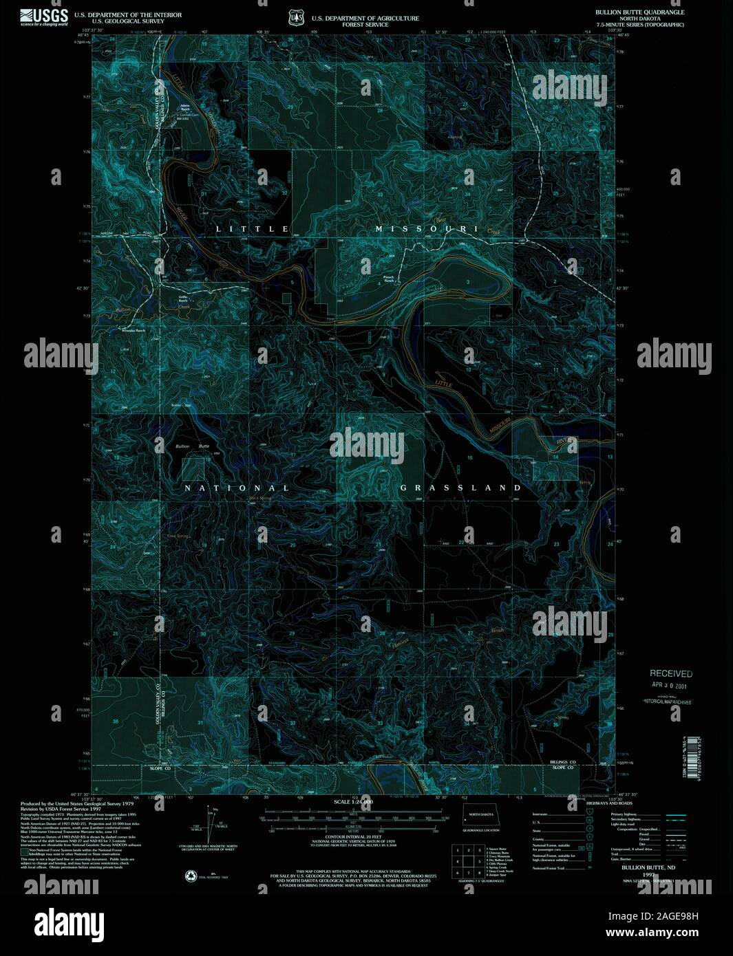 USGS TOPO Map North Dakota ND Bullion Butte 283593 1997 24000 Inverted ...