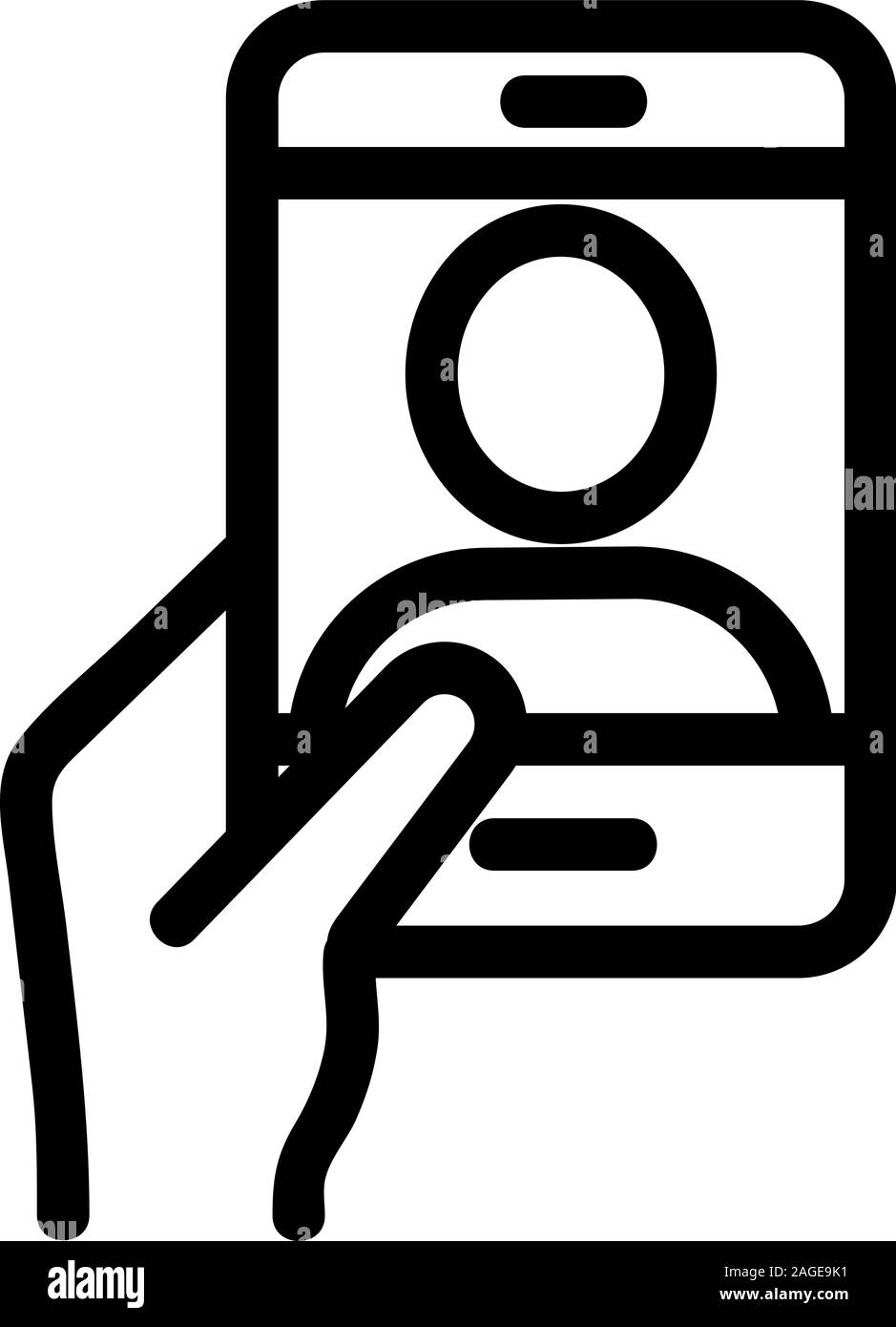 phone with a picture of a human vector icon. Isolated contour symbol ...