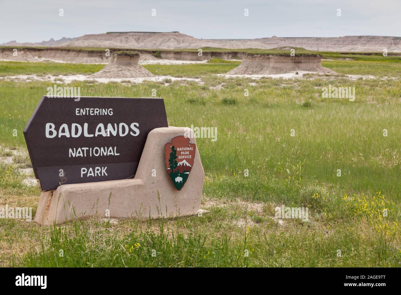 BADLANDS NATIONAL PARK, SOUTH DAKOTA - June16, 2014: A sign at the ...