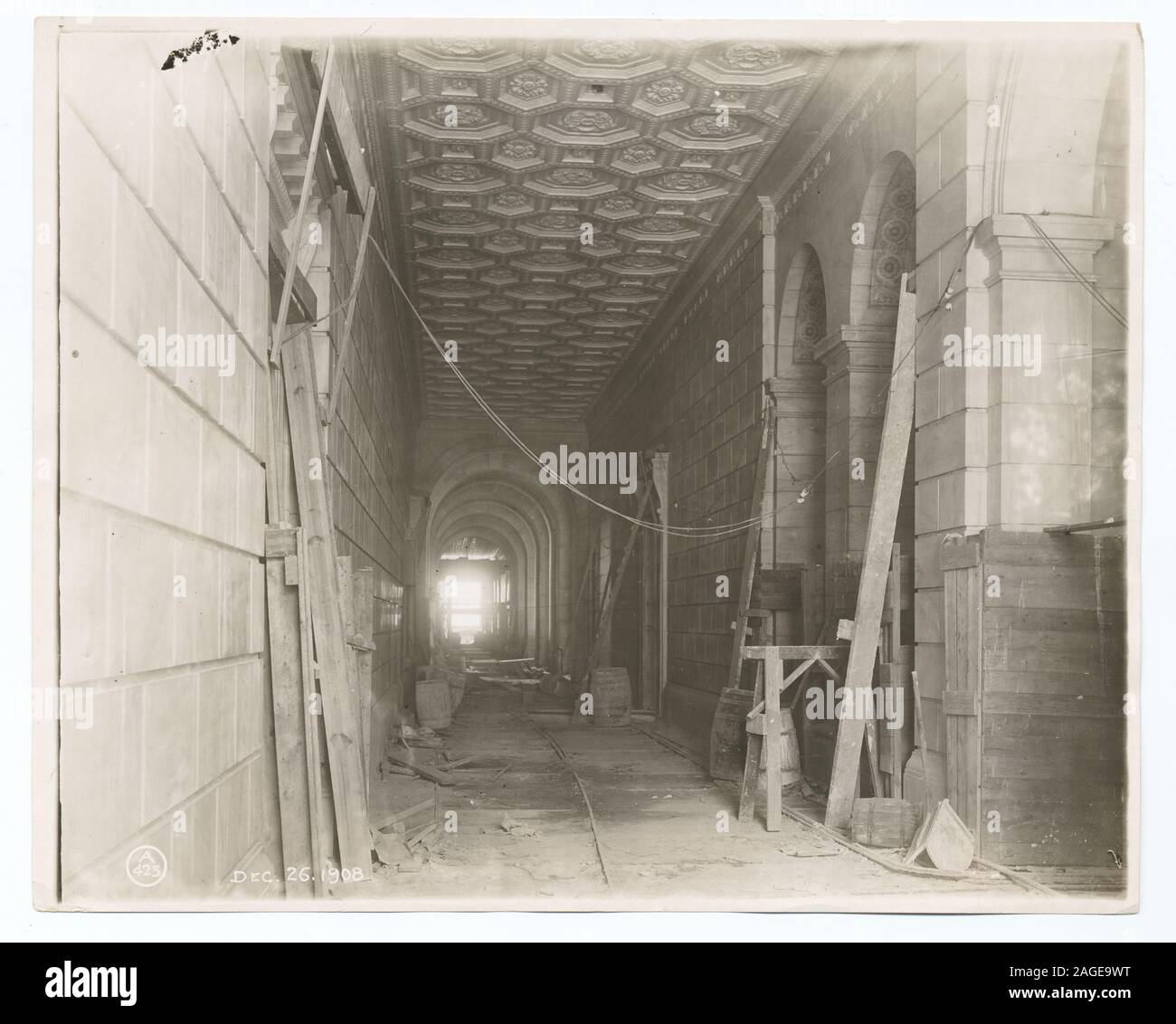 Interior work : construction of a hall.; Interior work : construction ...
