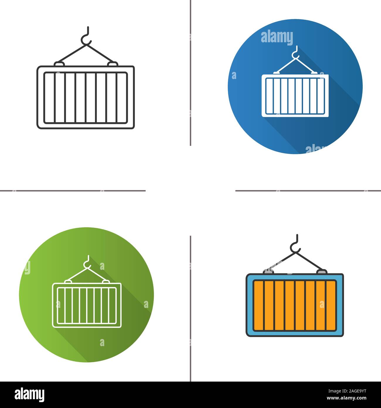 Intermodal container icon. Flat design, linear and color styles ...