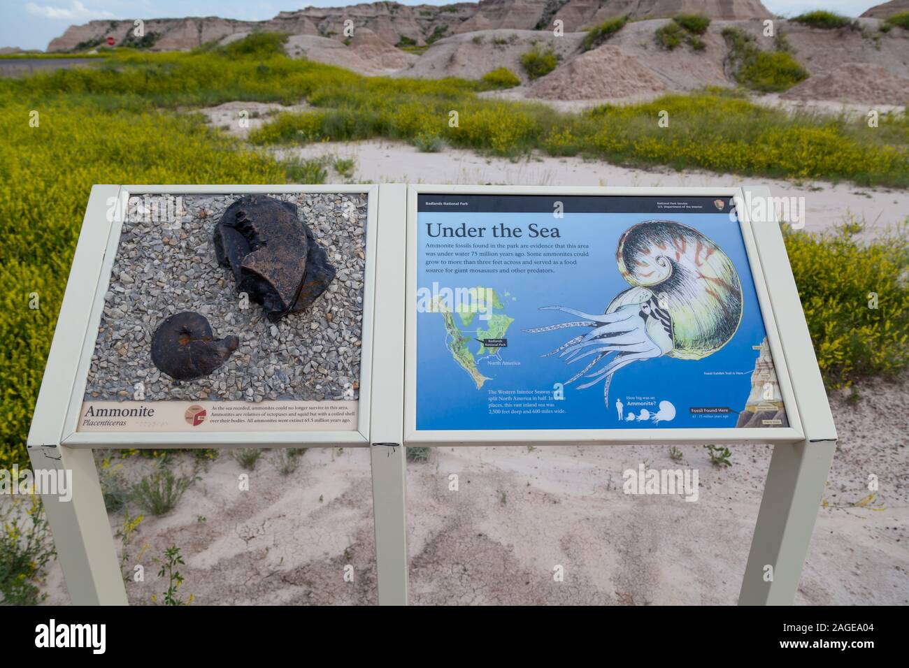 BADLANDS NATIONAL PARK, SOUTH DAKOTA - June16, 2014: A sign provided by ...