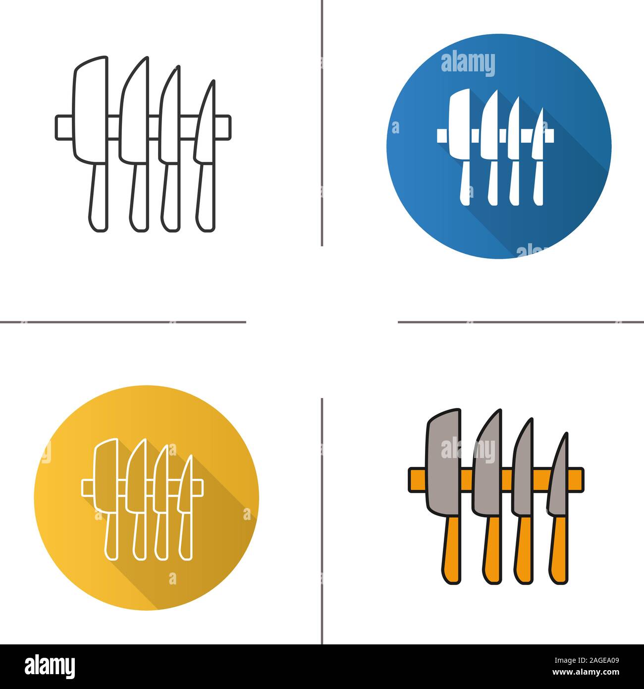 Knives set icon. Flat design, linear and color styles. Isolated vector ...