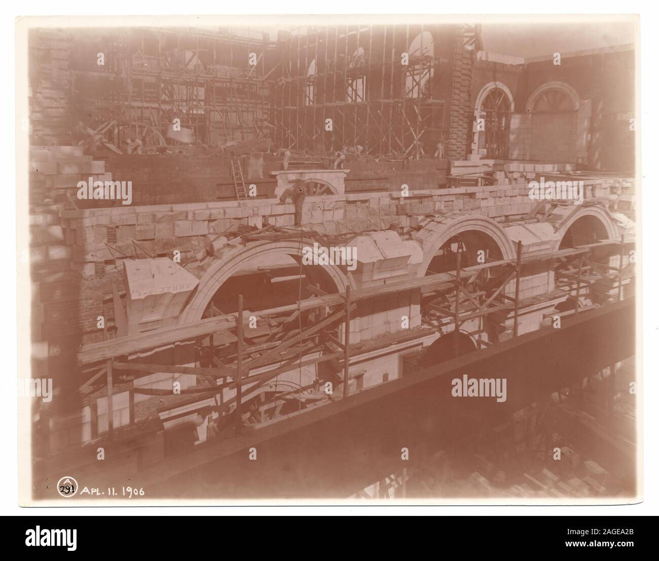 Interior work : construction of arches and walls.; Interior work ...