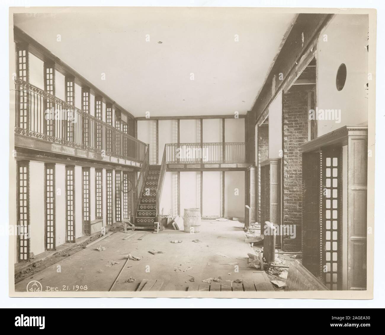 Interior work : construction of bookcases at floor level and on a ...