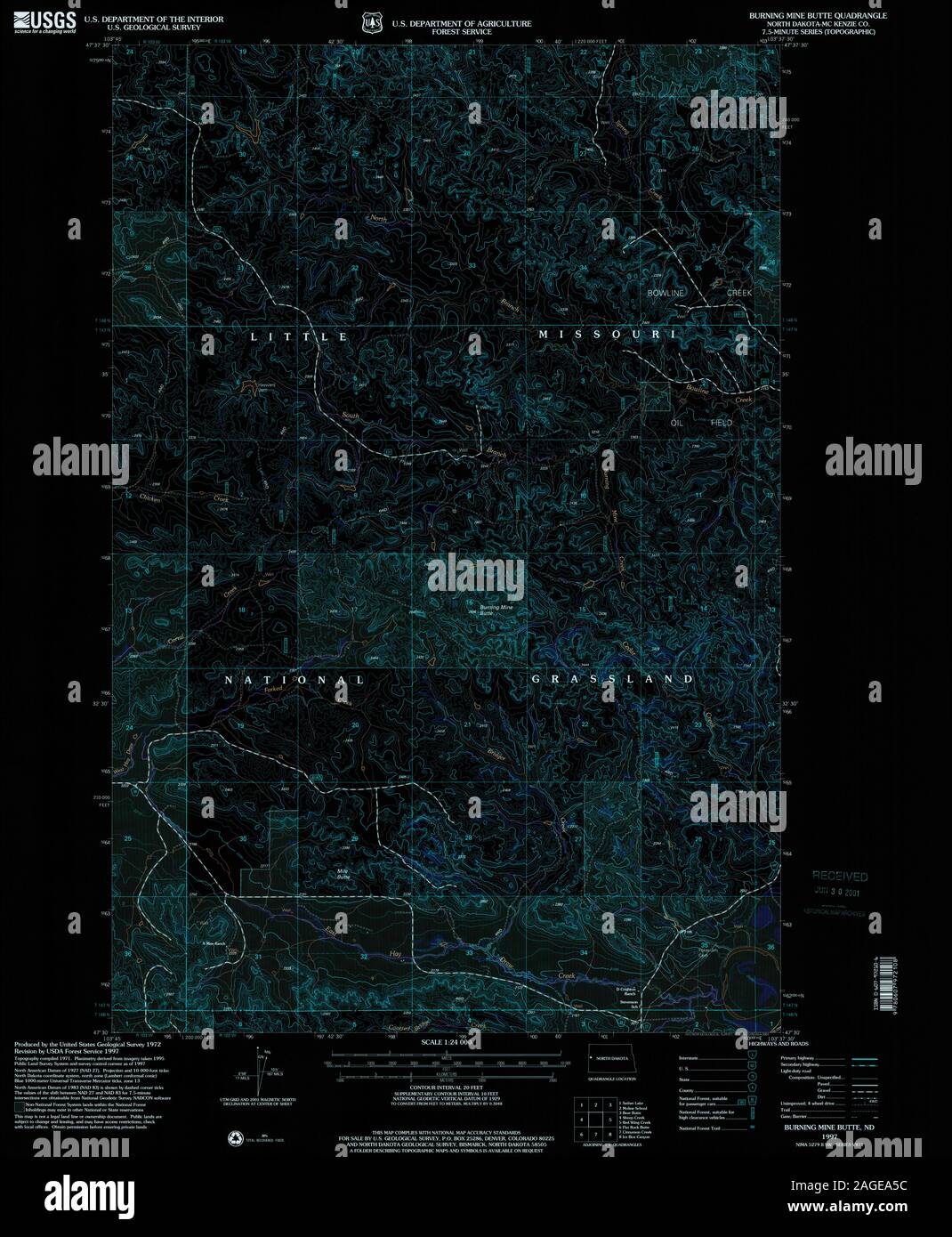 USGS TOPO Map North Dakota ND Burning Mine Butte 283608 1997 24000 ...
