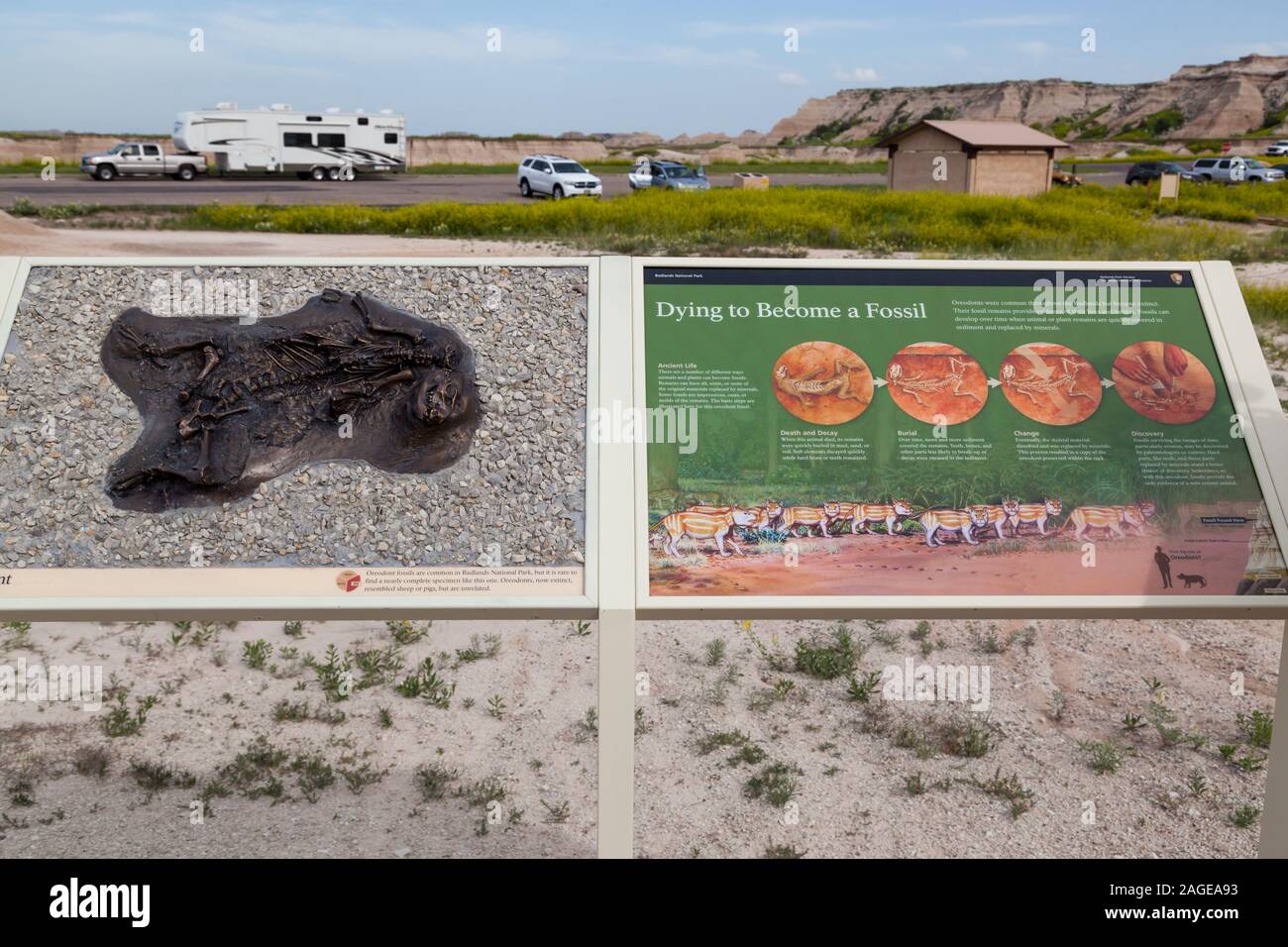 BADLANDS NATIONAL PARK, SOUTH DAKOTA - June16, 2014: A sign provided by ...