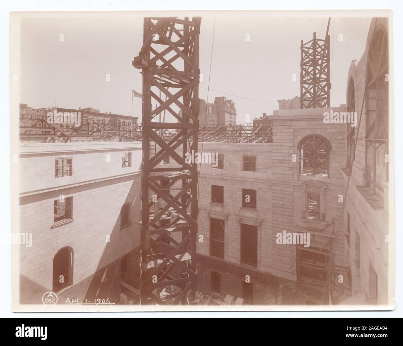 Interior work : construction of the north courtyard, looking northeast ...