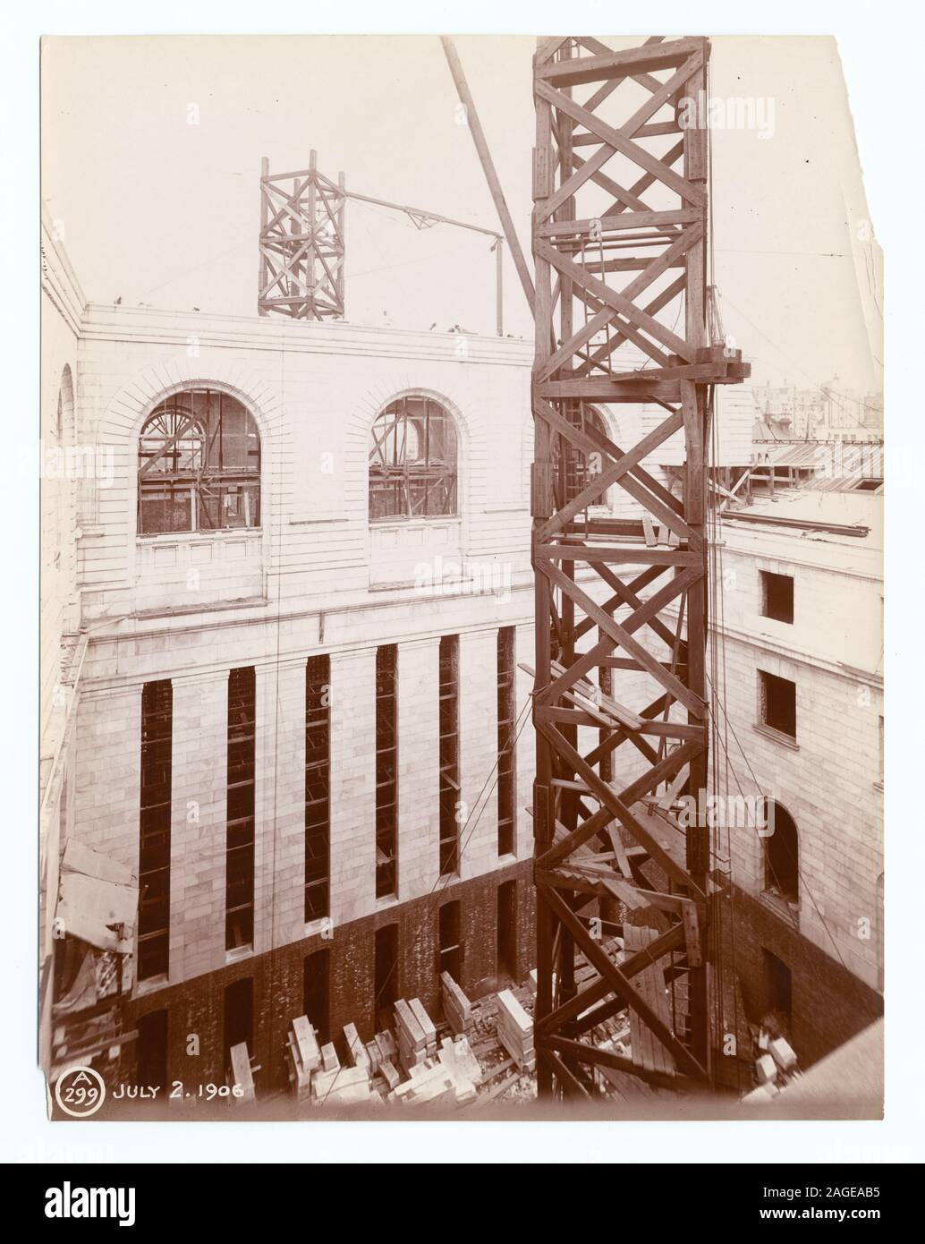 Interior work : construction of the north courtyard, looking northwest ...