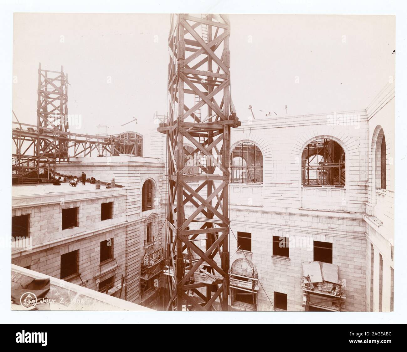 Interior work : construction of the north courtyard, looking southeast ...