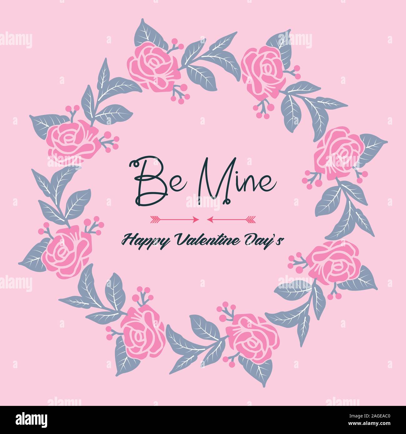 Drawing greeting card be mine with floral frame cute. Vector Stock ...