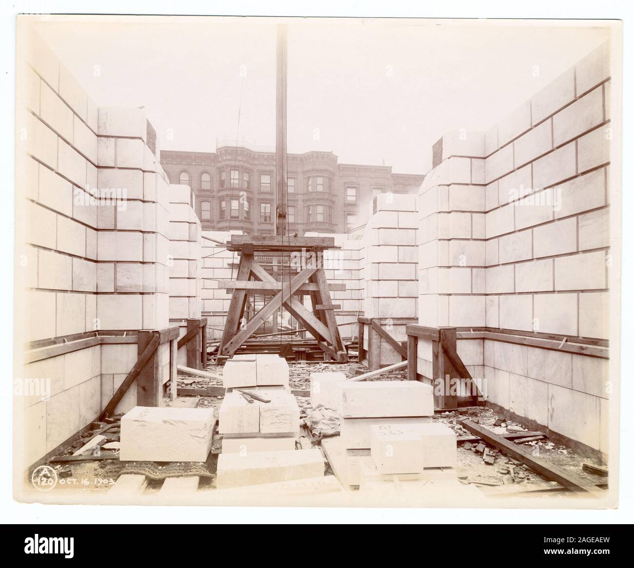 Interior work : construction of walls.; Interior work : construction of ...