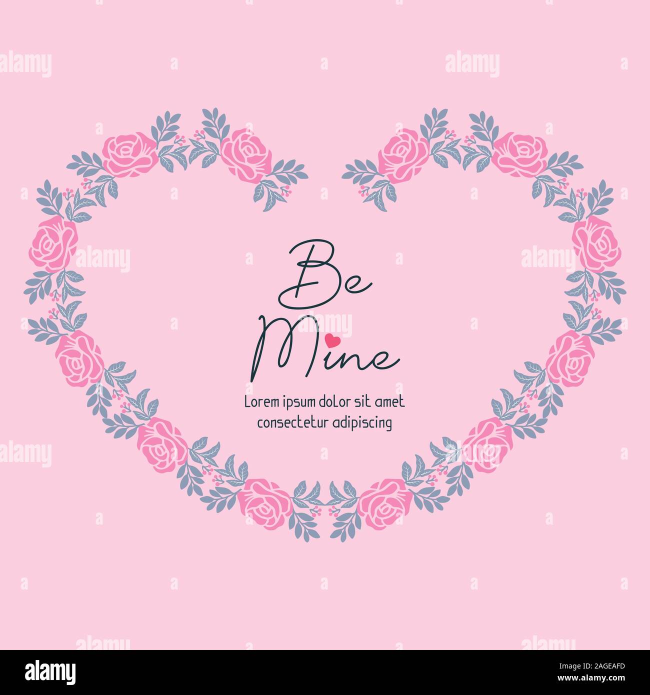 Card design be mine with floral and leaf frame, isolated on pink ...