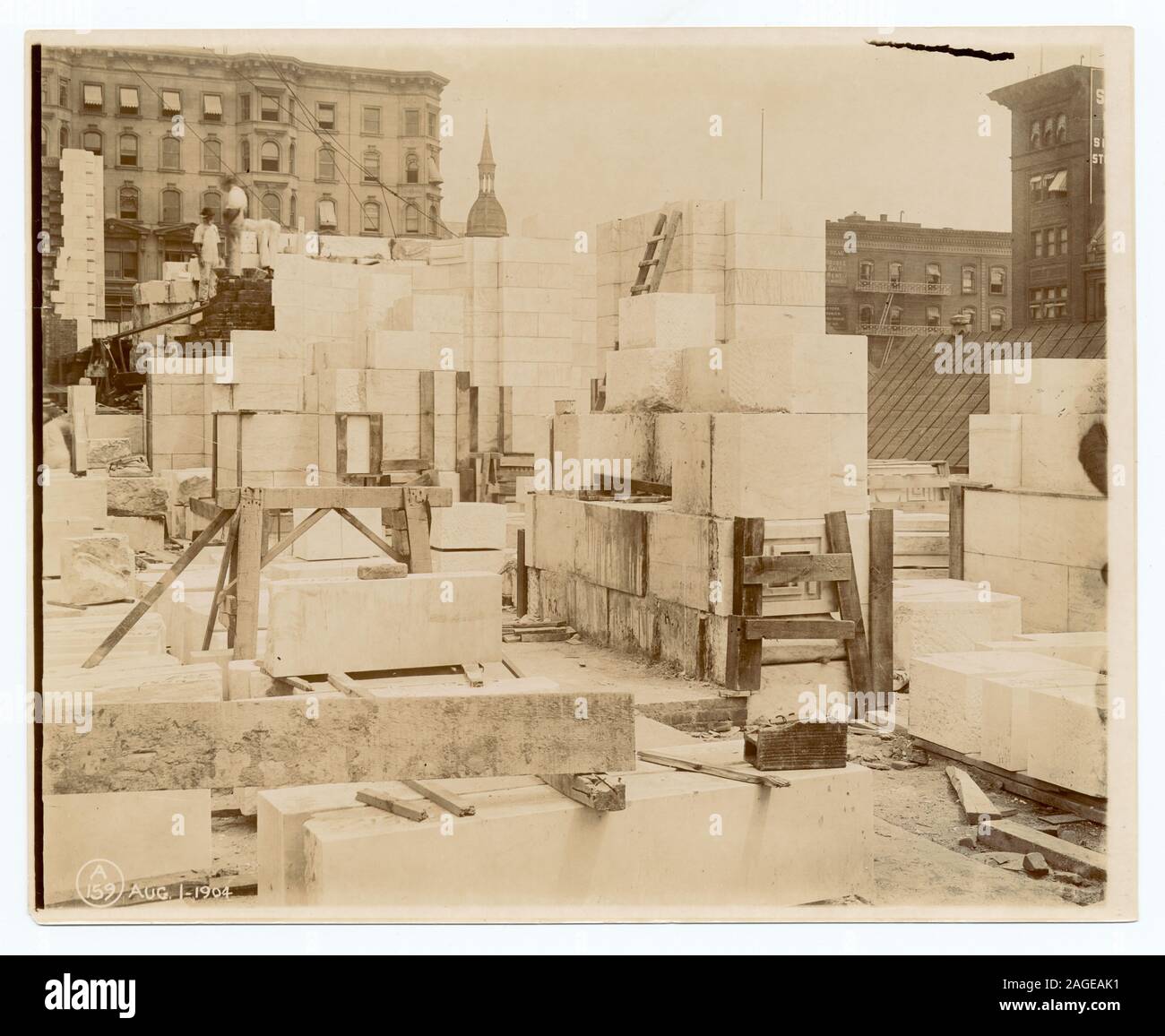 Interior work : marble blocks and construction of walls, facing ...