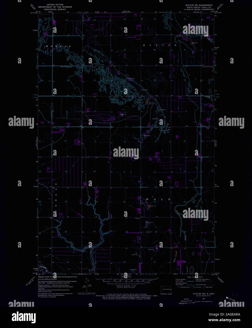 USGS TOPO Map North Dakota ND Buxton SW 283620 1971 24000 Inverted ...