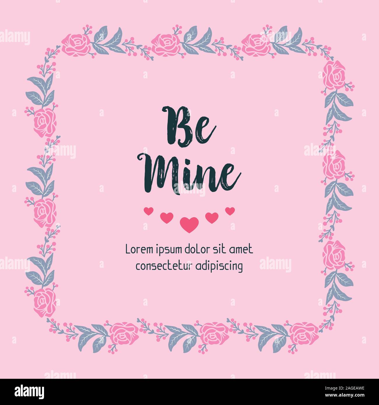 Drawing greeting card be mine with floral frame cute. Vector Stock ...