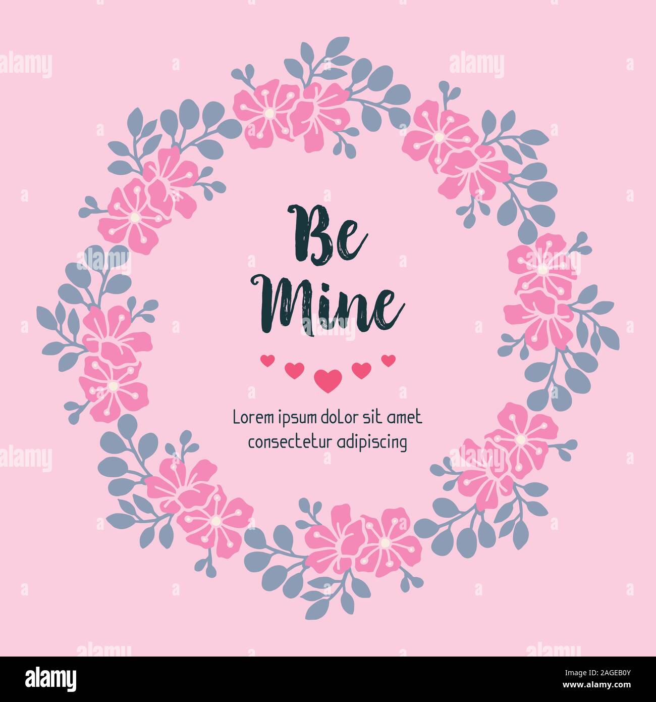 Elegant card, romance floral frame for greeting be mine card. Vector ...