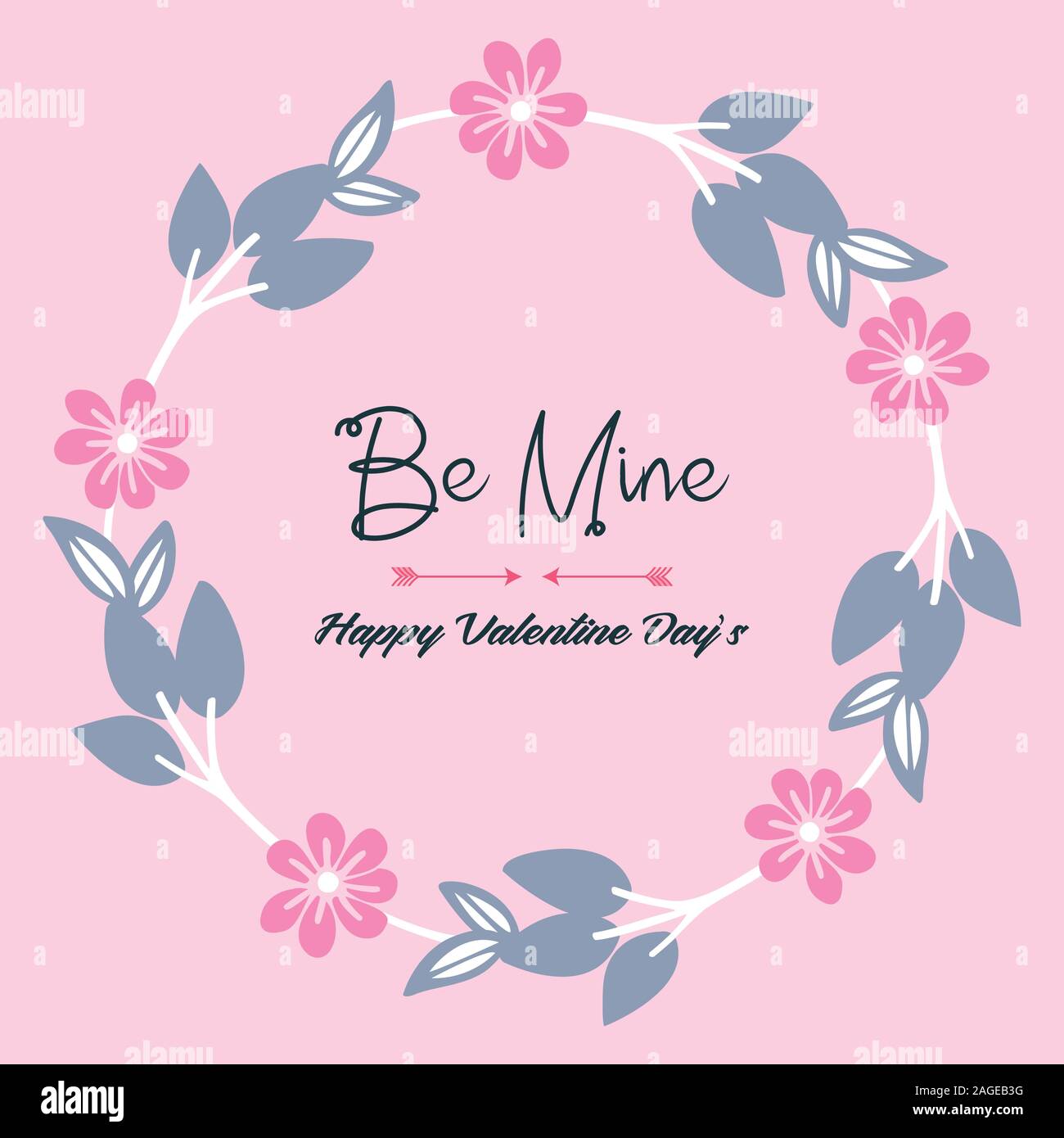 Romantic card be mine, with floral frame crowd of beautiful. Vector ...