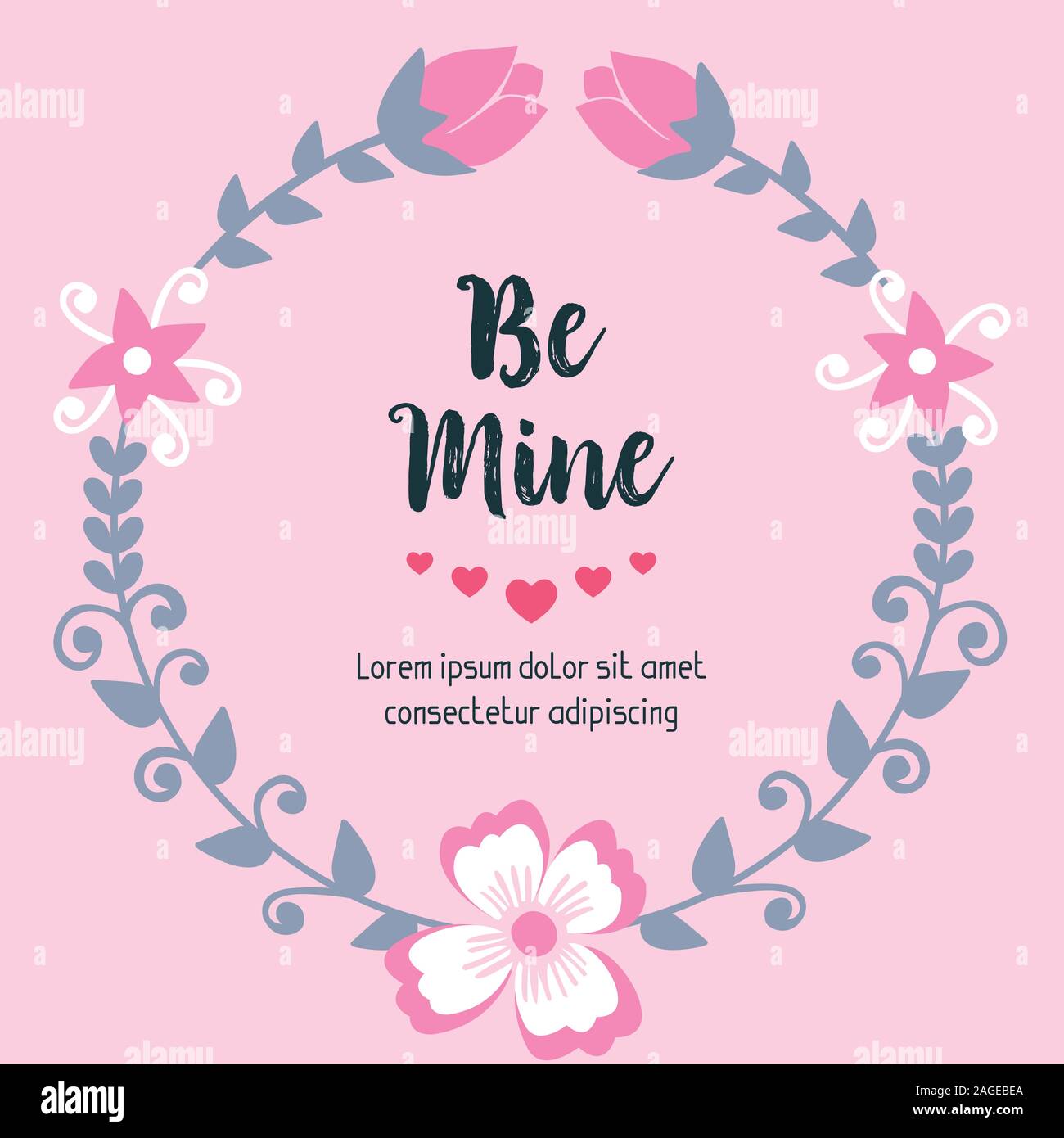 Romantic card be mine, with floral frame crowd of beautiful. Vector ...