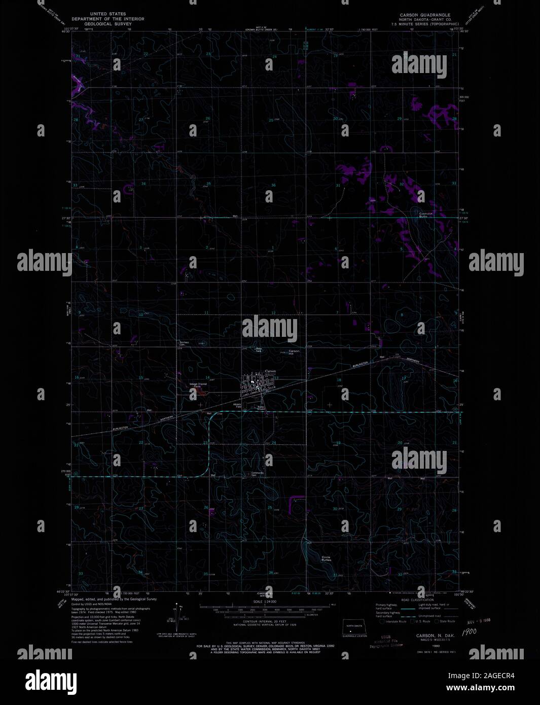 Map of carson north dakota hi-res stock photography and images - Alamy