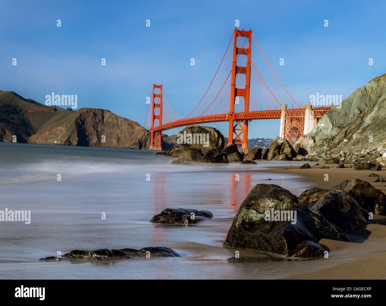 Beautiful view of the Golden Gate Bridge under the blue sky captured in ...