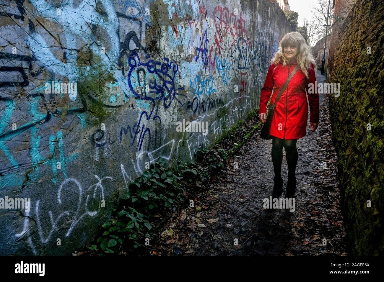 Woman walking, Frog Walk path, Sheffield, Yorkshire, England, UK Stock ...