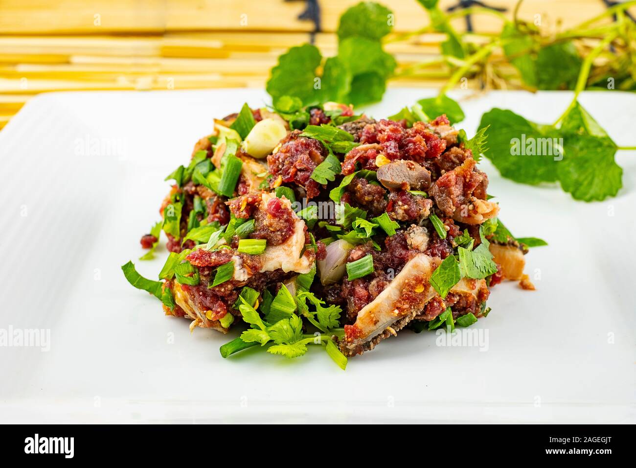 Spicy minced beef salad, Larb is traditional Thai food Stock Photo - Alamy