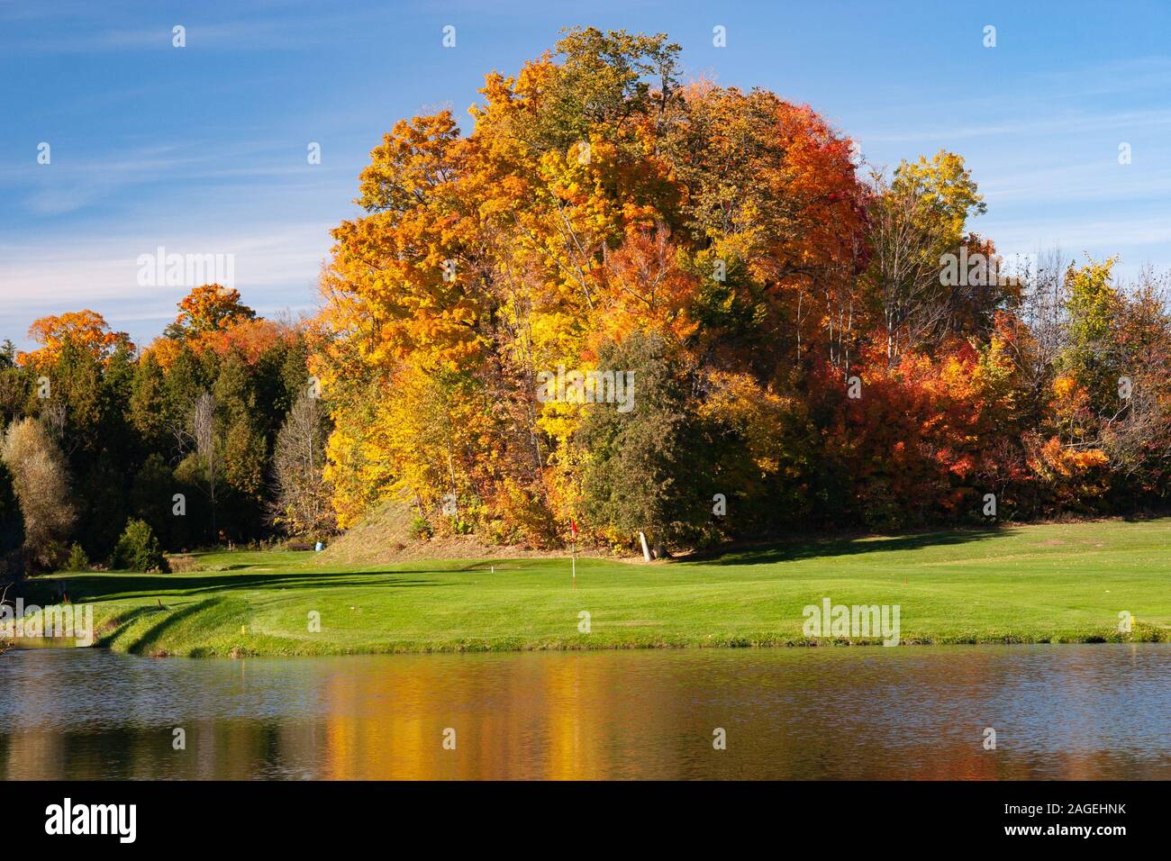 landscape fall foliage and lake at Golf Course Stock Photo - Alamy
