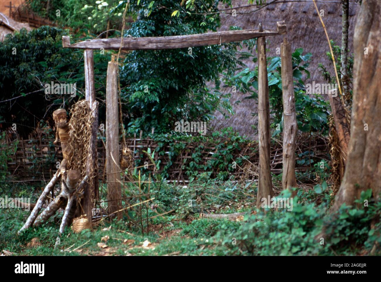 A "spirit gate" marks the entrance to an indigenous Akha village in ...