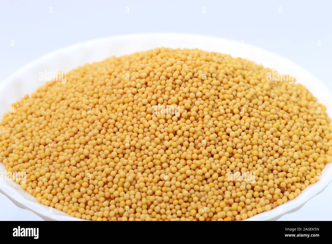 yellow mustard seeds in plate isolated on white background Stock Photo ...