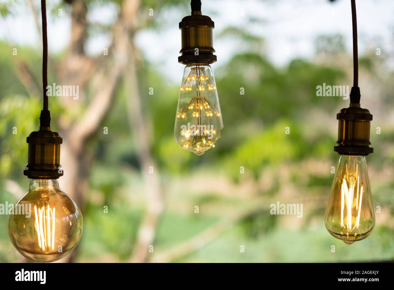 Classic retro incandescent led electric lamp warm white on blur ...