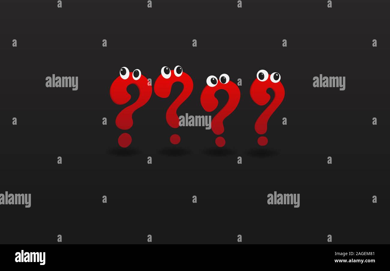 Red question signs with eyes, FAQ help. problem solve realistic vector ...