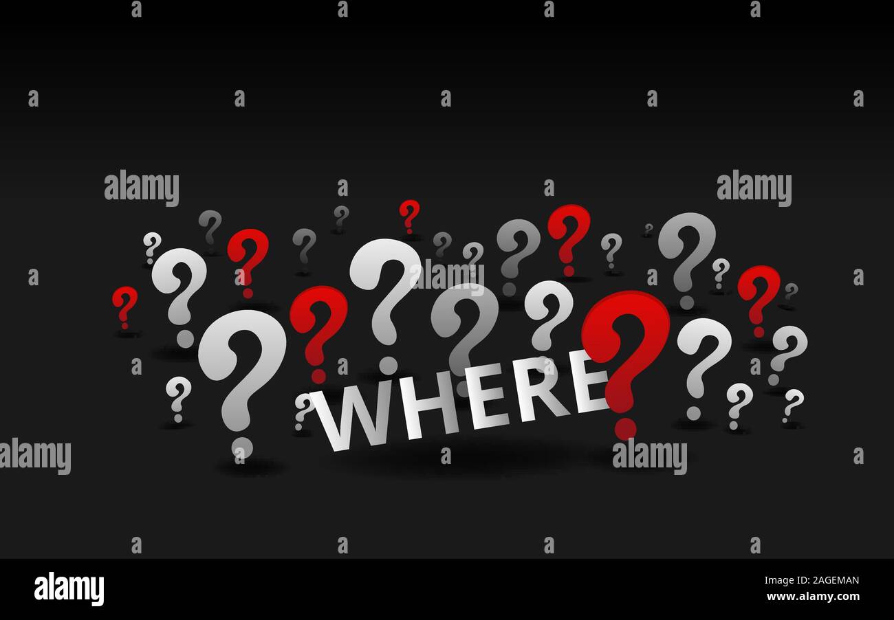 Question signs Where word, FAQ help. problem solve realistic vector ...