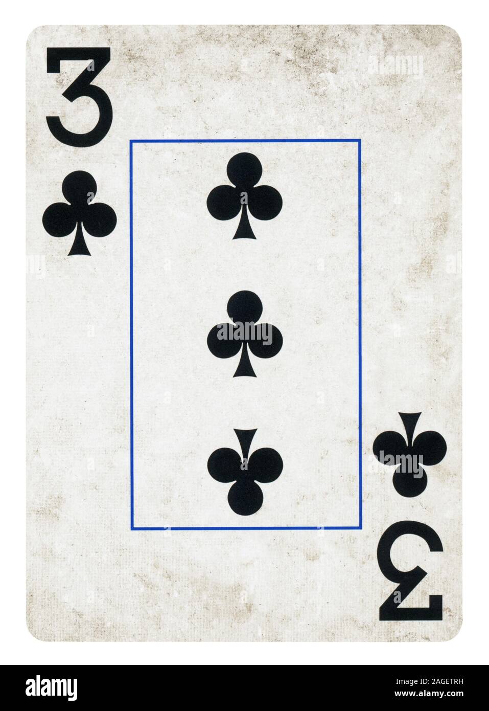 Three of Clubs Vintage playing card - isolated on white (clipping path ...
