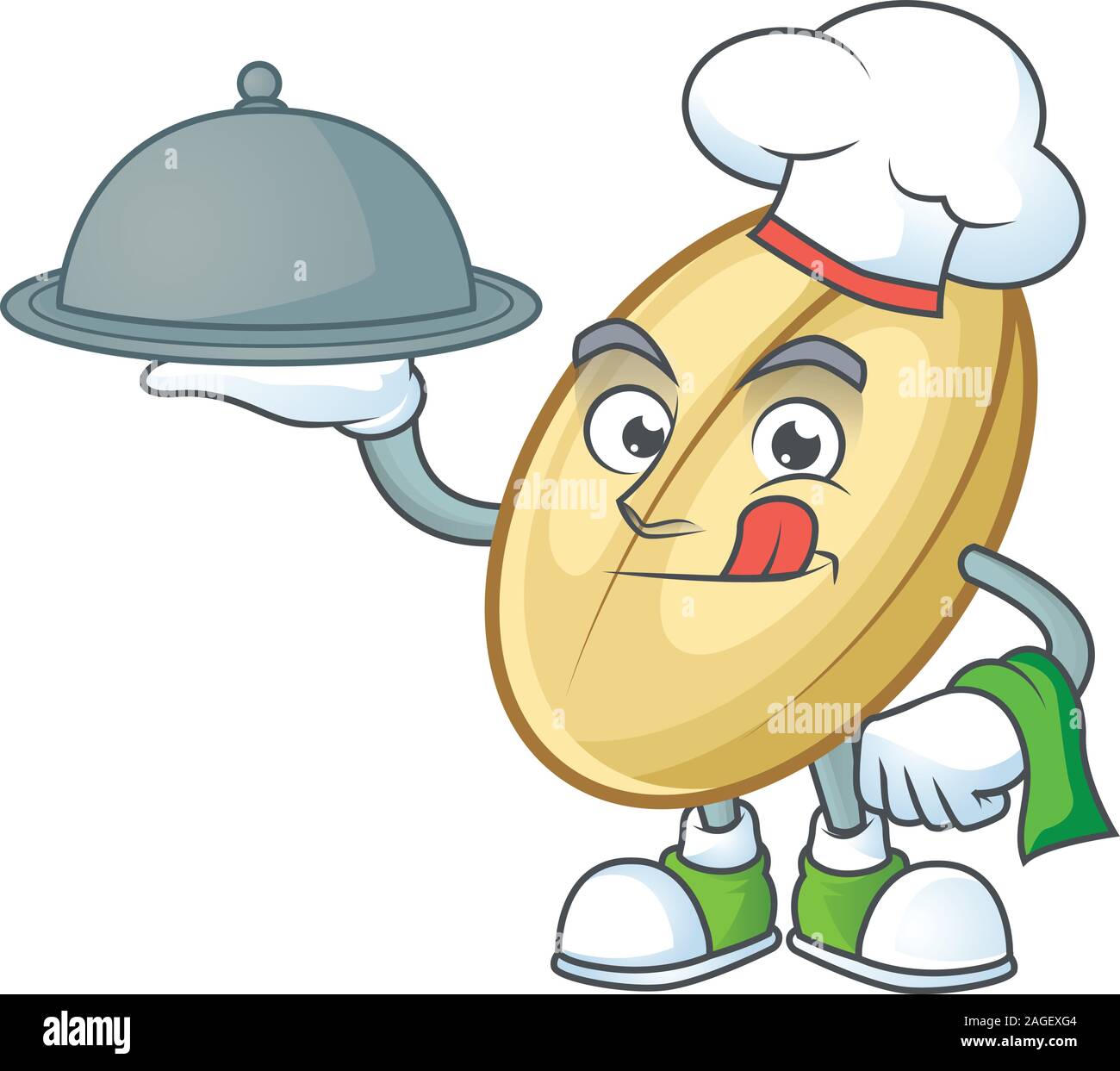Cute split bean as a Chef with hat and tray cartoon style design Stock ...