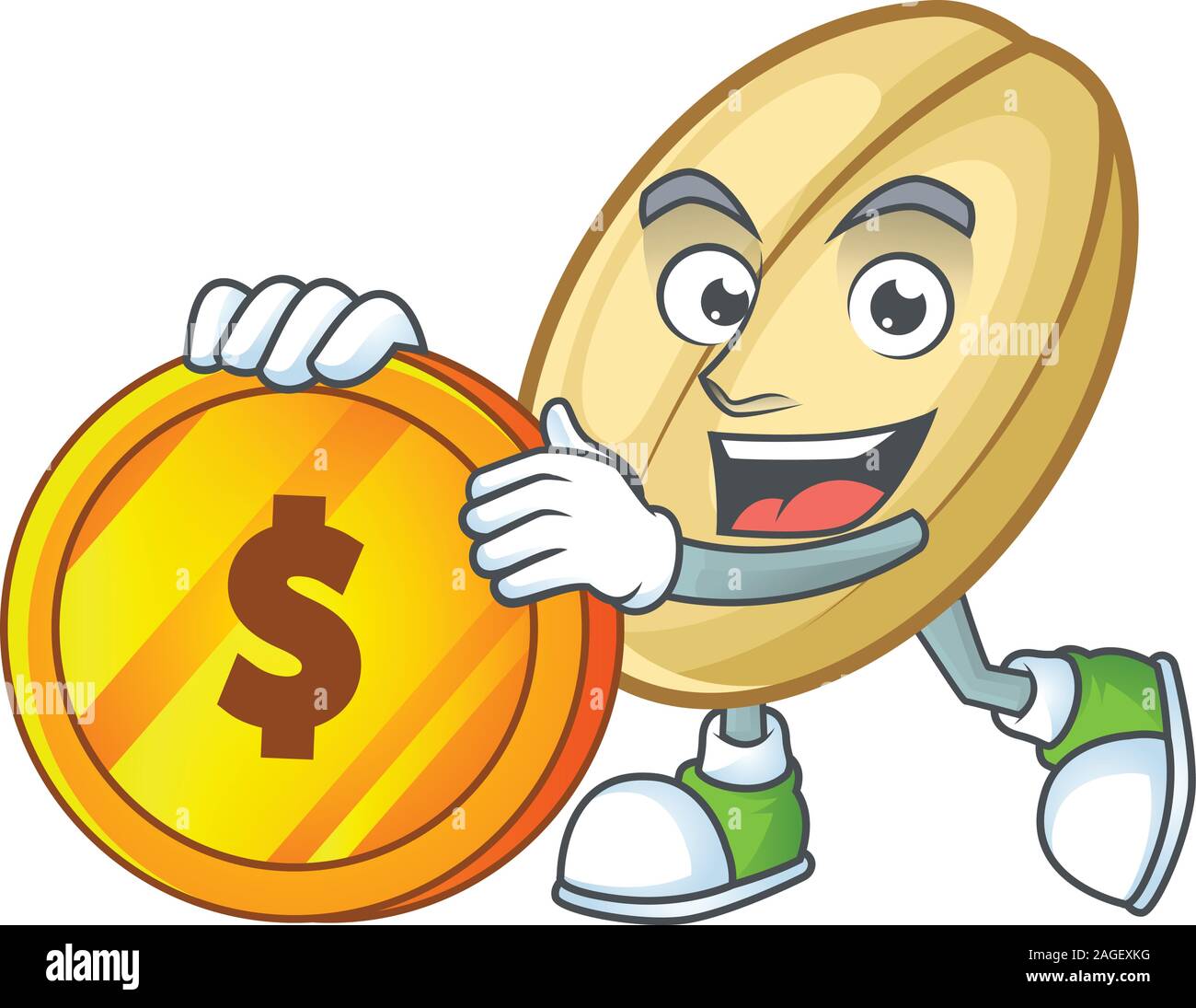 happy face split bean cartoon character with gold coin Stock Vector ...