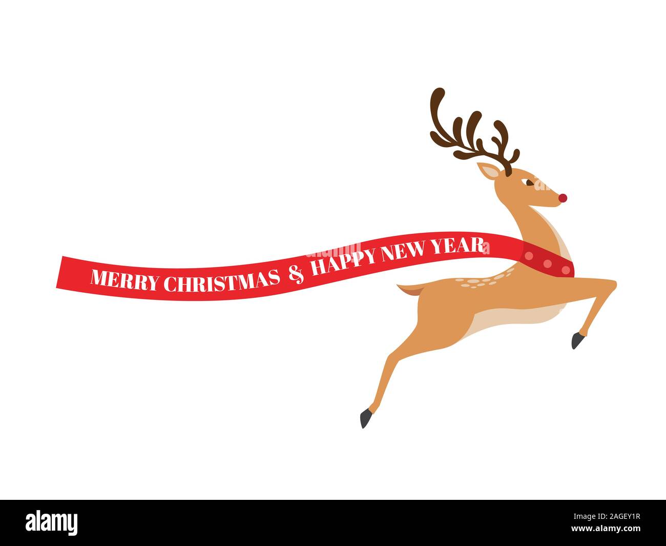 Reindeer standing in full body with greeting text. Vector Illustration ...